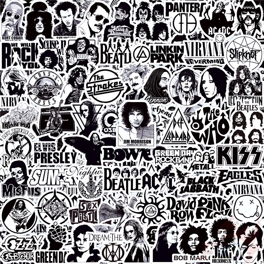 100ชิ้น/เซ็ต ★★★ Classical Black & White Mixed Rock Band Series 03 ...