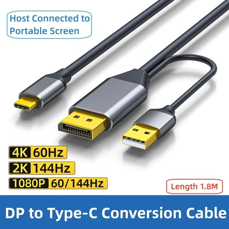 1.8m DP ถึง Type-C สายเชื่อมต่อ 2K 4K HD Converter Audio Video Displayport เป็นสาย USB C สําหรับ ...