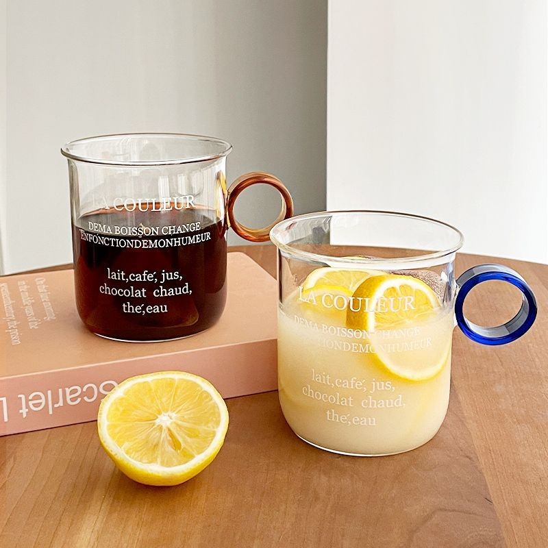 Ins Handle Glass ทนอุณหภูมิสูงหนาหอพักนักเรียนถ้วยดื่มถ้วยนมโปร่งใสทน ...