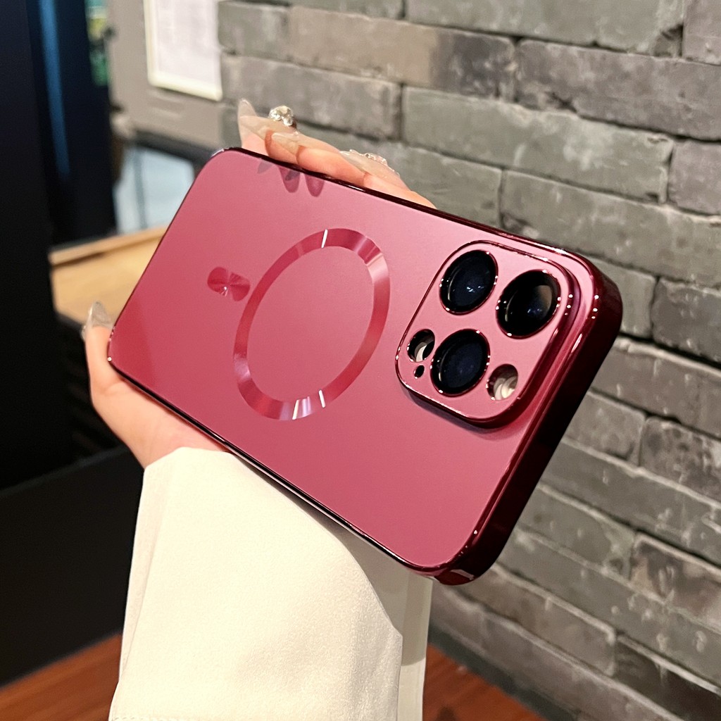 Electroplated Frame Matte Magneticเคสโทรศัพท์สําหรับiPhone 12 13 14 15 ...