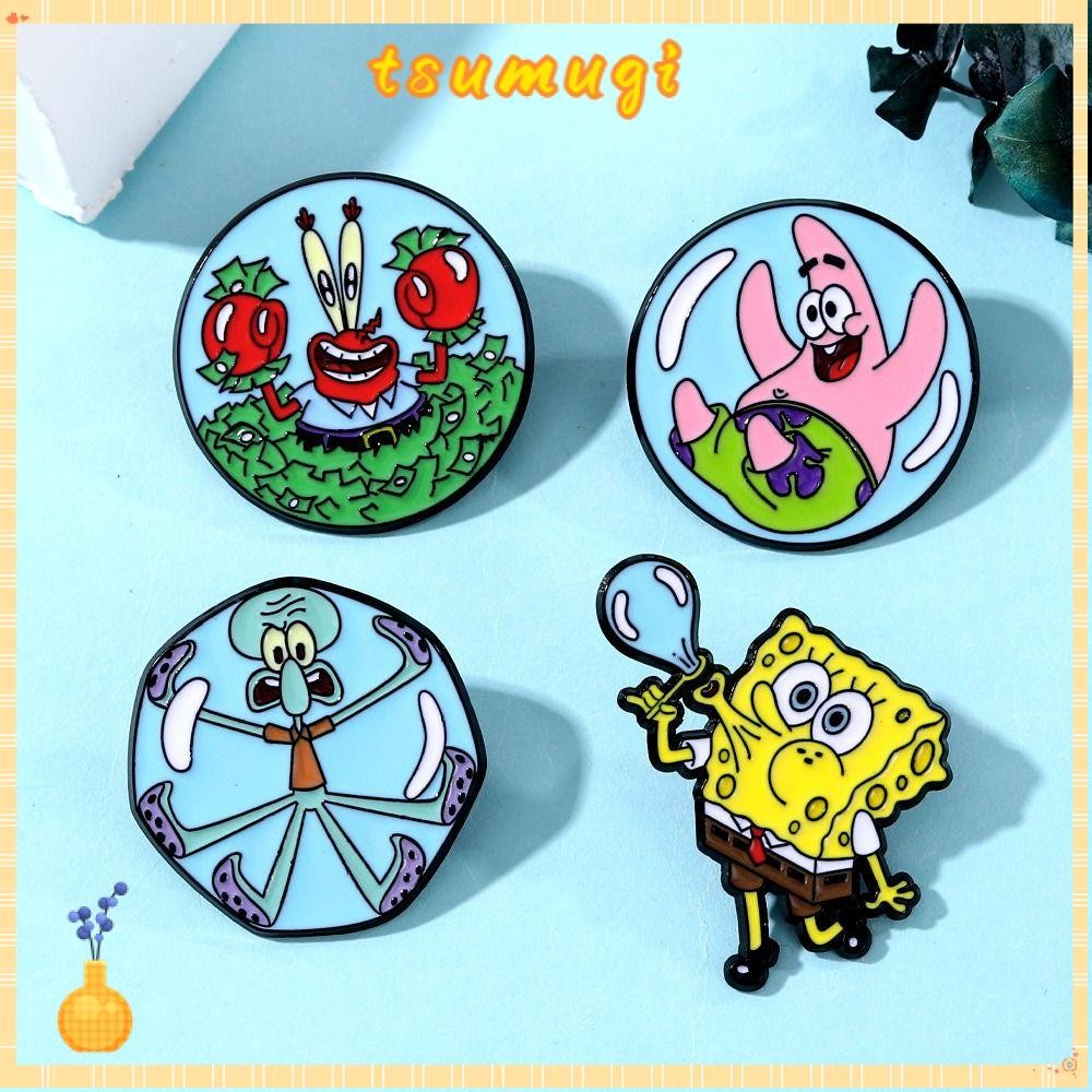 TSUMUGI 4 ชิ้น/เซ็ต SpongeBob เข็มกลัด, สังกะสีอุปกรณ์เสริม ...