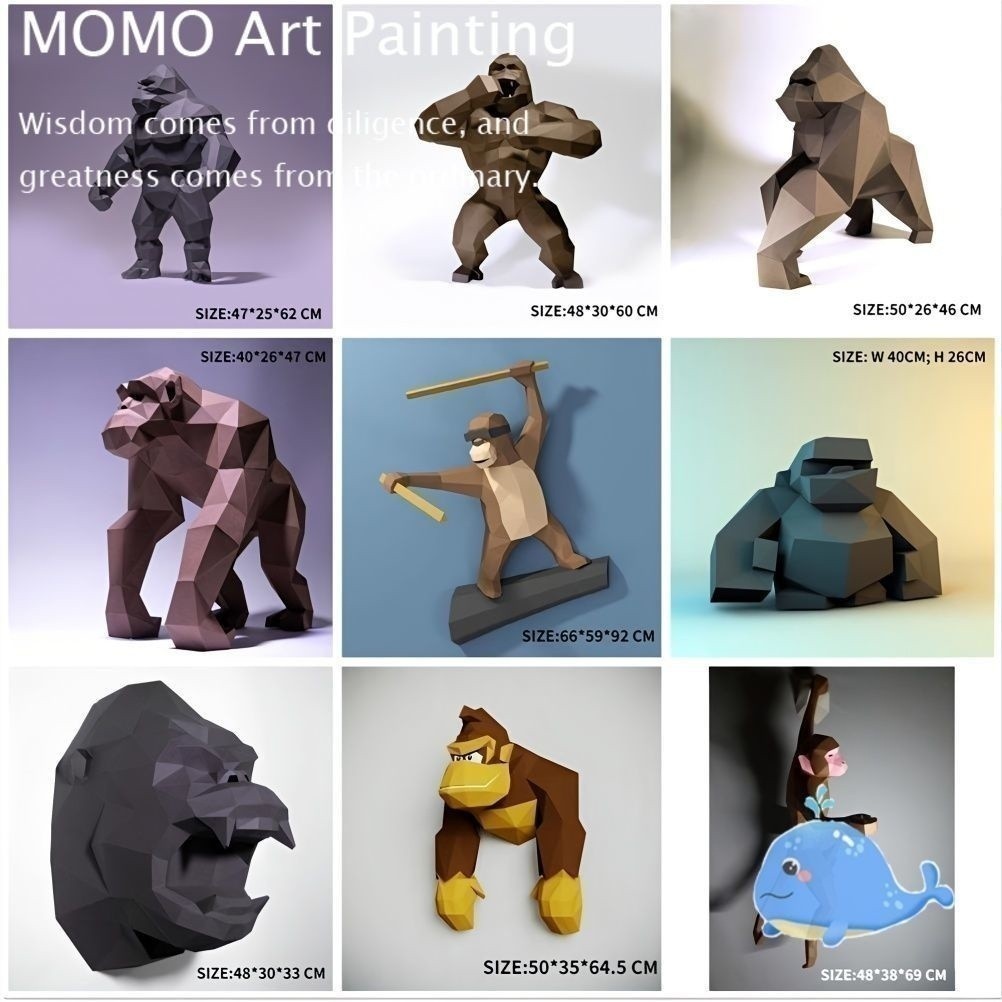 Momo Creative กระดาษสามมิติรุ่น K1 ลิง Orangutan King Kong กระดาษบ้านแขวนผนังตกแต่งผนัง Handmade ...