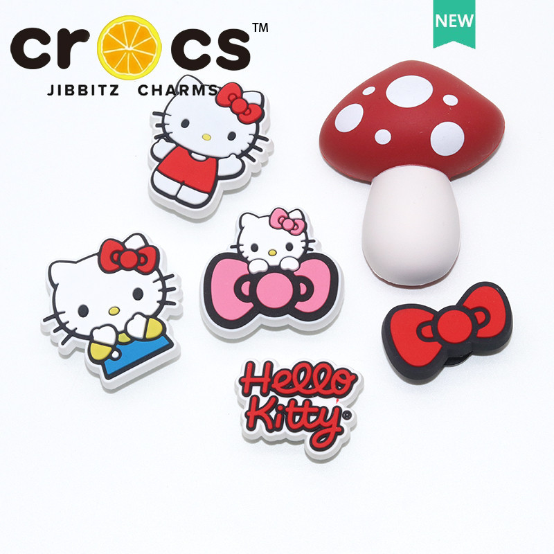 Jibbitz crocs hello kitty charm หัวเข็มขัดรองเท้า การ์ตูนน่ารัก โบว์ ...