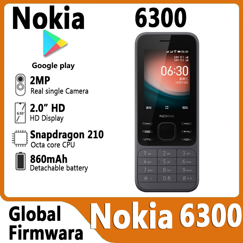 Nokia 6300phone 4G โทรศัพท์คุณสมบัติ Dual SIM KaiOS Wifi Multilingual 2.4 นิ้ววิทยุ FM บลูทูธ ...