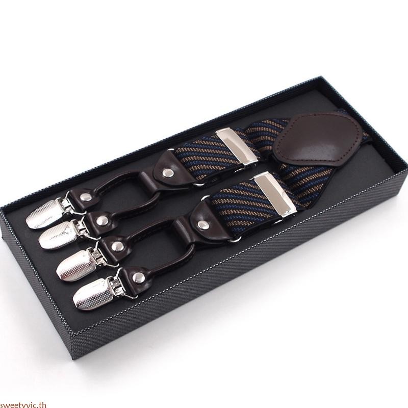 Sweety Men Stripe Y-Shape Suspender พร้อมลื่น 6 คลิปยืดหยุ่นปรับกางเกง ...
