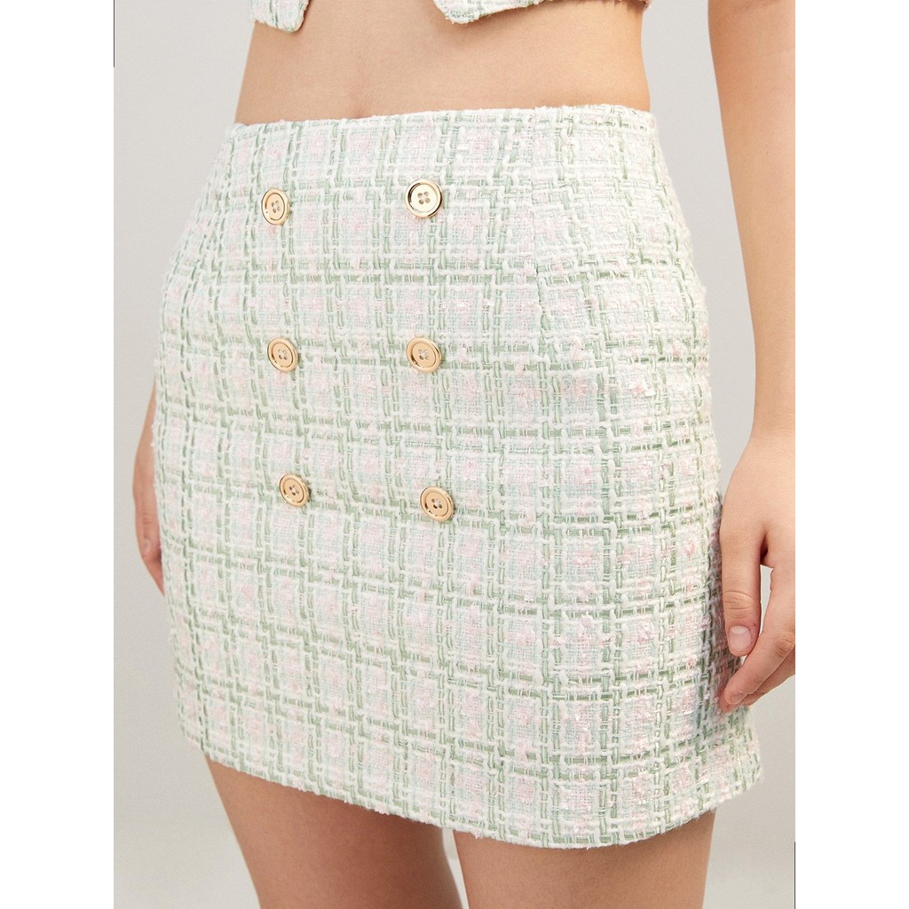 [Pomelo] กระโปรงสั้นผ้าทวีตแต่งดีเทลกระดุม 6 เม็ด / Six Buttons Details ...