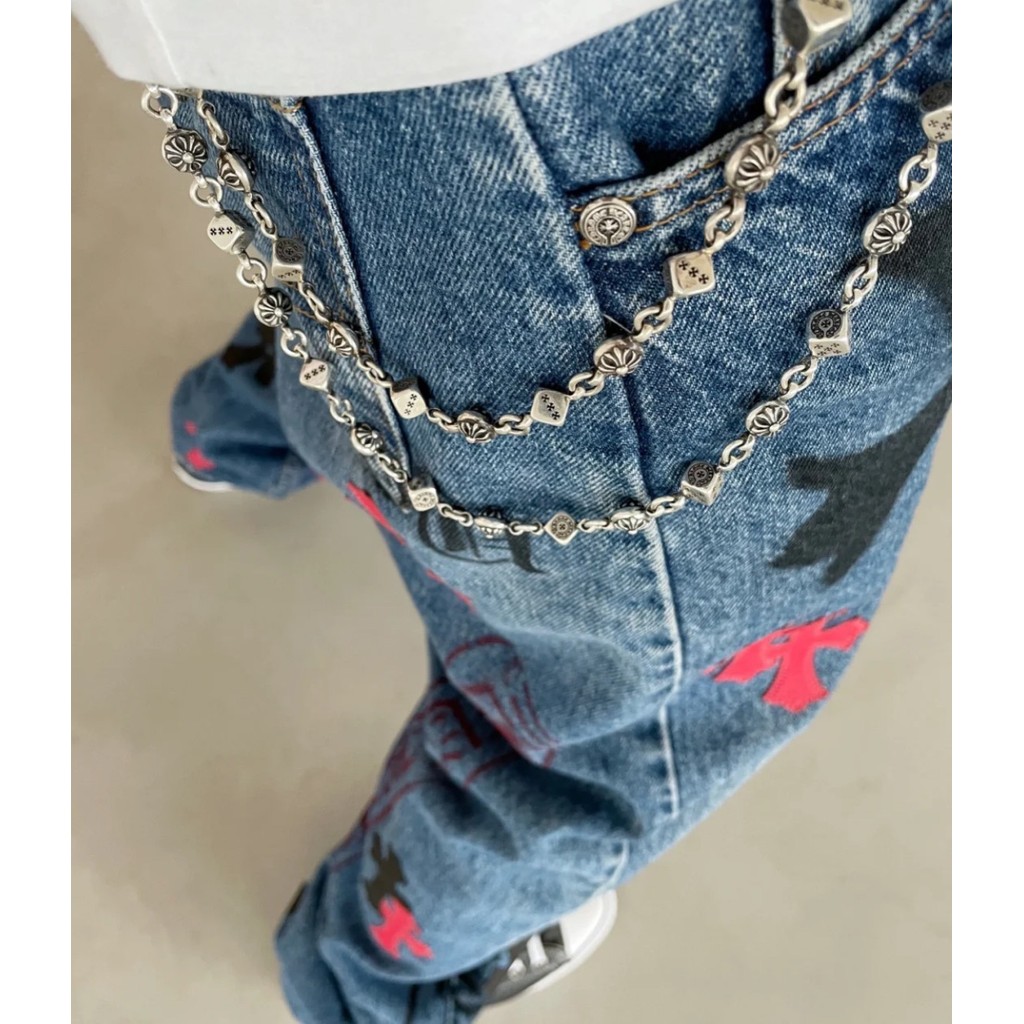 CH♥ Chain/925 Silver Fashion Unique Dice Cross Flower Pants Chain Bag ...