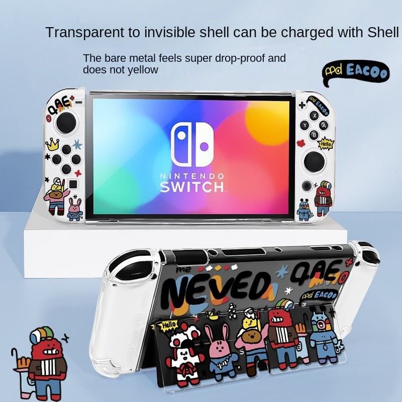 เคสป้องกัน Nintendo Switch OLED NS เปลือกแข็งโปร่งใส OLED ปลั๊กบางพิเศษในสวิตช์ฐานฝาครอบการ์ตูน ...