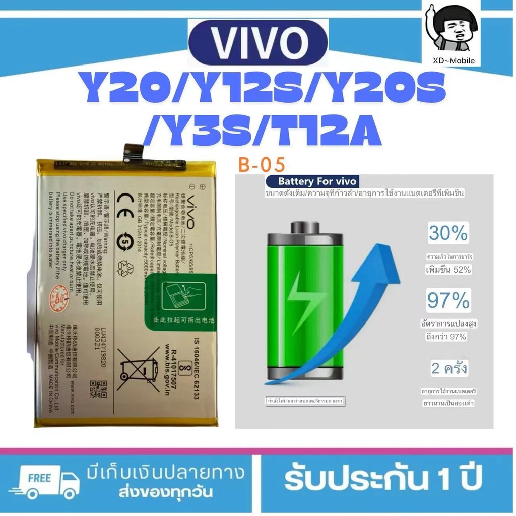แบตเตอรี่ vivo. y20s Battery Model B-05 ฟรีชุดไขควง hot!!! | Shopee ...