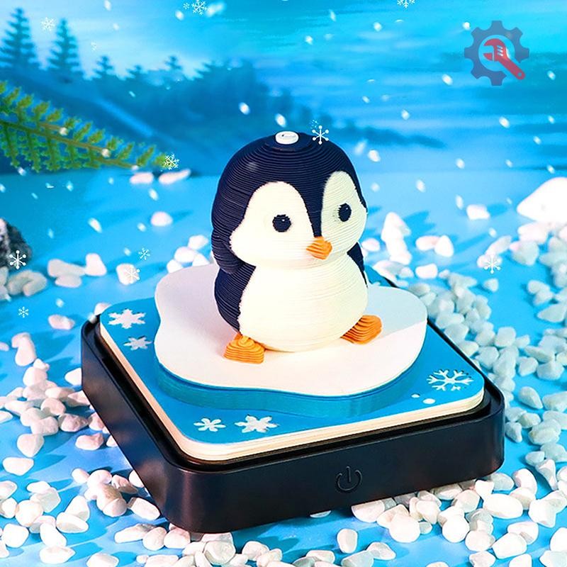 [GEX] 2026 ปฏิทินตั้งโต๊ะพร้อมไฟ LED Penguin Sculpture 3D Tear-away ปฏิทินกระดาษแกะสลัก Art Memo ...