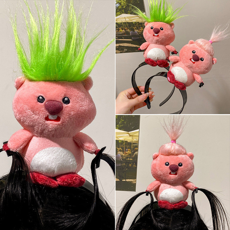 Loopy Little Beaver ตลกผู้ถือแถบคาดศีรษะตุ๊กตาน่ารักผมล้างหน้าหน้ากาก ...