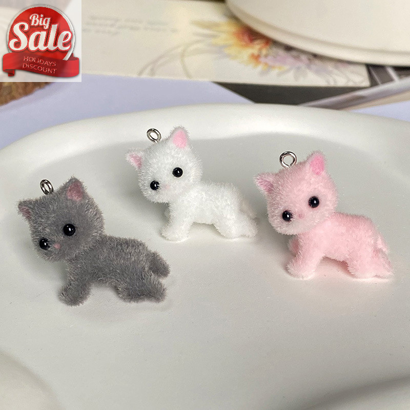 Af น่ารัก 3D Hairy Flocking สัตว์แมว Ch ตุ๊กตาขนาดเล็กพวงกุญแจสร้อยคอ ...