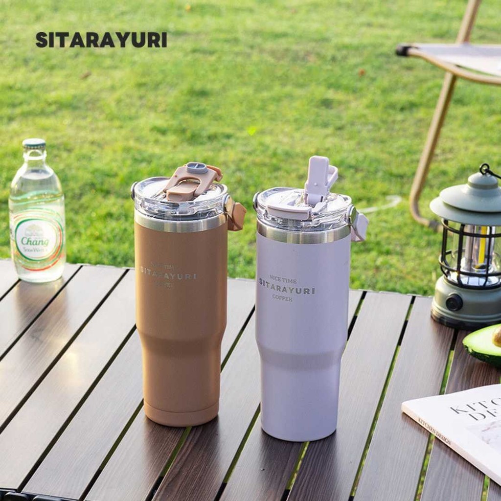 SITARAYURI แก้วน้ำเก็บความเย็นแบบหูหิ้ว ขนาด 600ml 900ml สแตนเลส 304 เหมาะสำหรับใส่เครื่องดื่ม ...