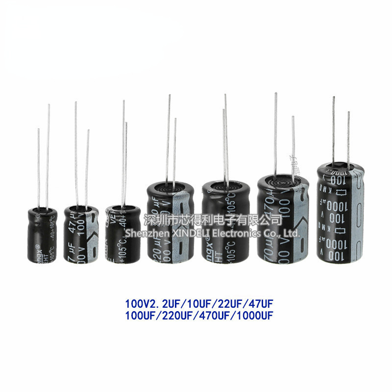 In-line อลูมิเนียม Electrolytic Capacitor 100V 2.2UF/4.7UF/10UF/22UF/68/100UF/220UF/470UF/1000UF ...