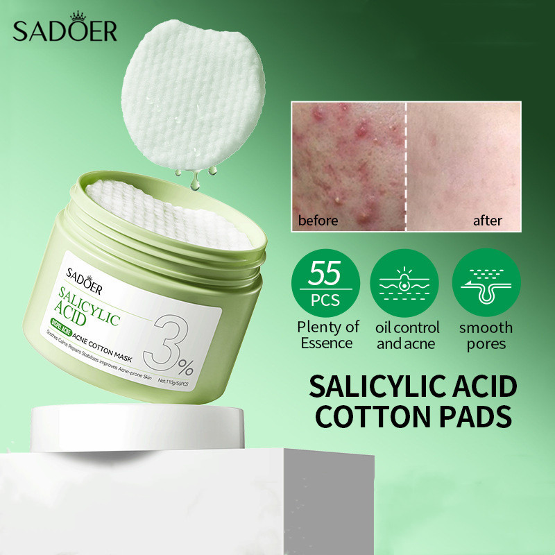 Sadoer Salicylic Acid Acne ลบหน้ากากผ้าฝ้าย 110g/55pcs ให้ความชุ่มชื้นควบคุมน้ํามันลบสิวหัวดํา ...