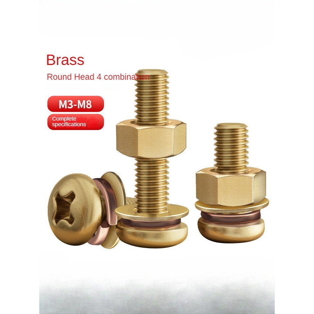 M3m4m5m6m8 สกรูทองเหลือง Nut ชุด Daquan Phillips หัวกลมสกรูหัวกระทะแบน ...