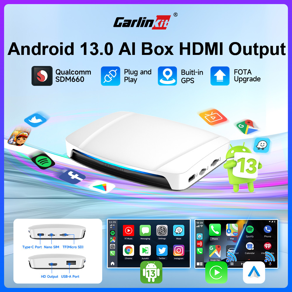 Hdmi CarlinKit กล่องทีวี 8G + 128G Android 13 CarPlay AI Box Video Output Qualcomm SDM660 ...