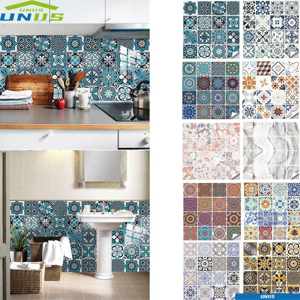 Uniis สติ๊กเกอร์ติดผนังกระเบื้อง, PVC Moisture-proof Wall Decal, ตู้เสื้อผ้ากระดาษติดผนังพื้น ...