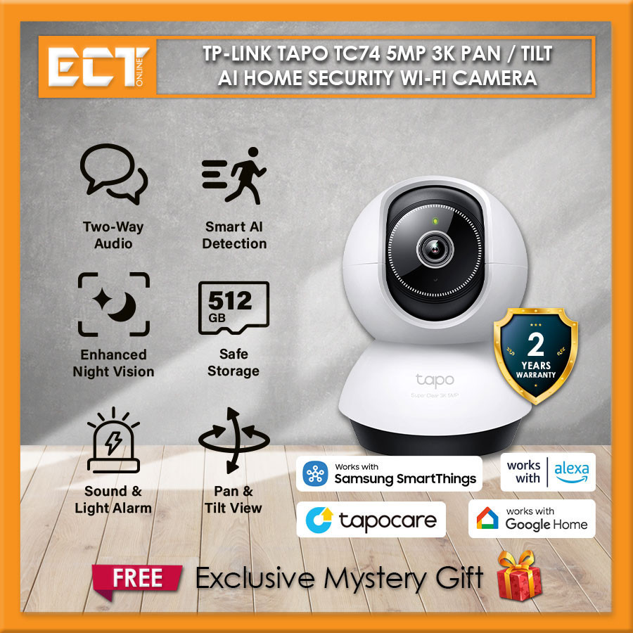 TP-Link Tapo TC74 5MP 3K Pan / Tilt AI Home Security กล้อง Wi-Fi พร้อมการบันทึกวิดีโอคุณภาพสูง ...
