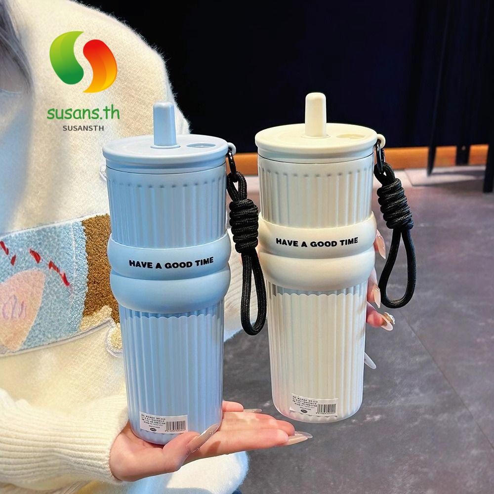 SUSANS ถ้วยสูญญากาศฟาง, กระติกน้ําเก็บความร้อนสแตนเลส 316, Portbale 710ML พร้อมเชือกยก Cold ...