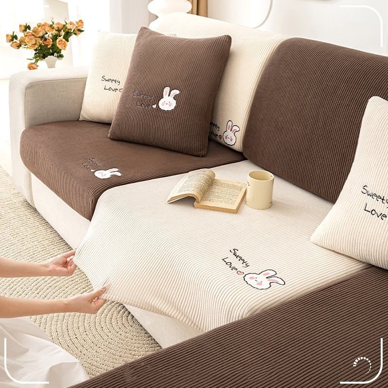 Anti Pet Scratch ผ้าคลุมโซฟา Jacquard ขนแกะมุม L รูปที่นอน Slipcovers ...