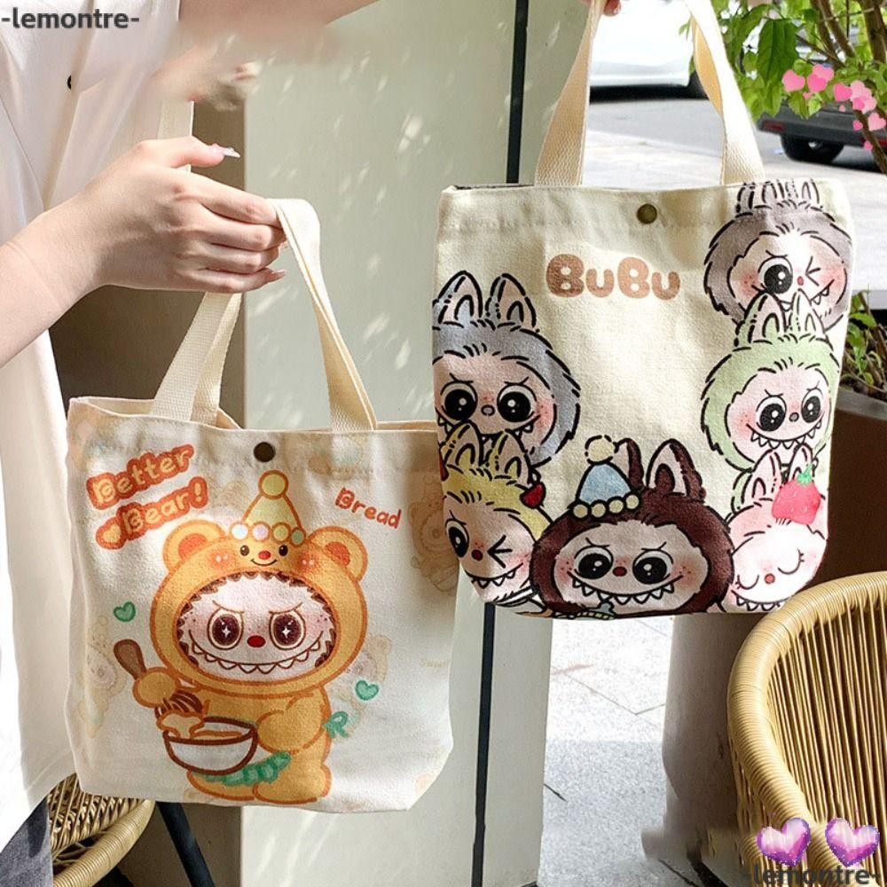 กระเป๋าถือผ้าใบ LEMONTRE ความจุขนาดใหญ่ Labubu Snack Bag Labubu Tote Bag, การ์ตูนแบบพกพา ...
