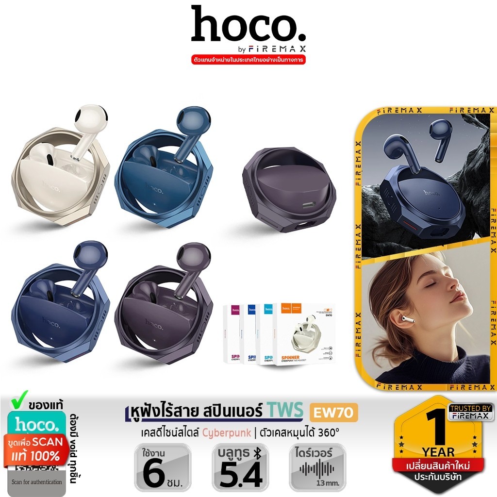 HOCO EW70 หูฟังบลูทูธ TWS เคสหมุนได้ สปินเนอร์ Bluetooth 5.4 เสียง ...
