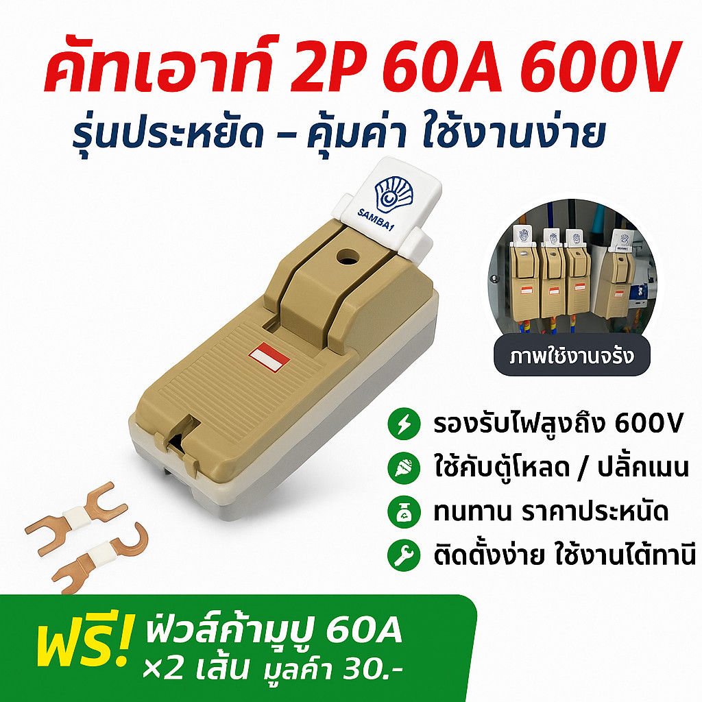 ซื้อเยอะ ยิ่งคุ้ม SG / ZEBRA คัทเอาท์ 2P 60A คัทเอาท์ แบบ สับทางเดียว 2P 60A พร้อมฟิวส์ก้ามปู x ...