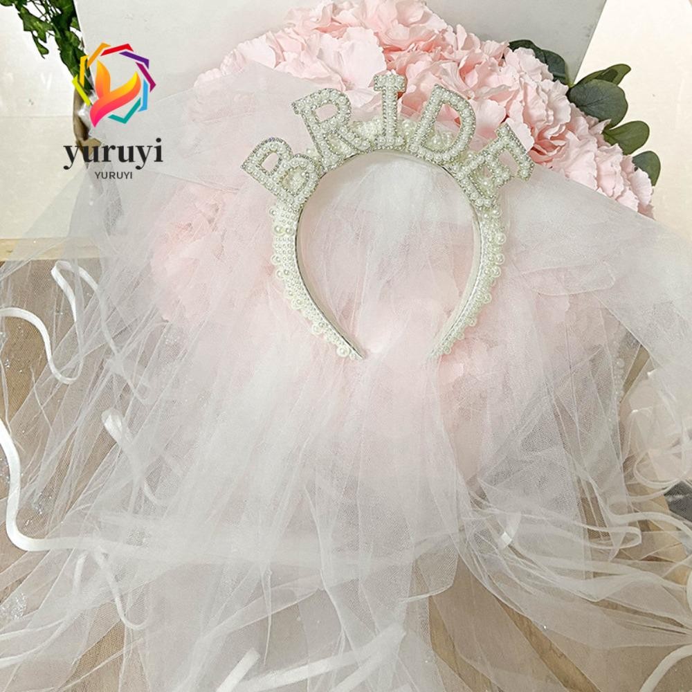 ที่คาดผมเจ้าสาว YURUYI เพียรล์คราวน์ และผ้าคลุมหน้า ดีไซน์หรูหรา สไตล์งานแต่งงานสีขาว พร้อมใช้ ...