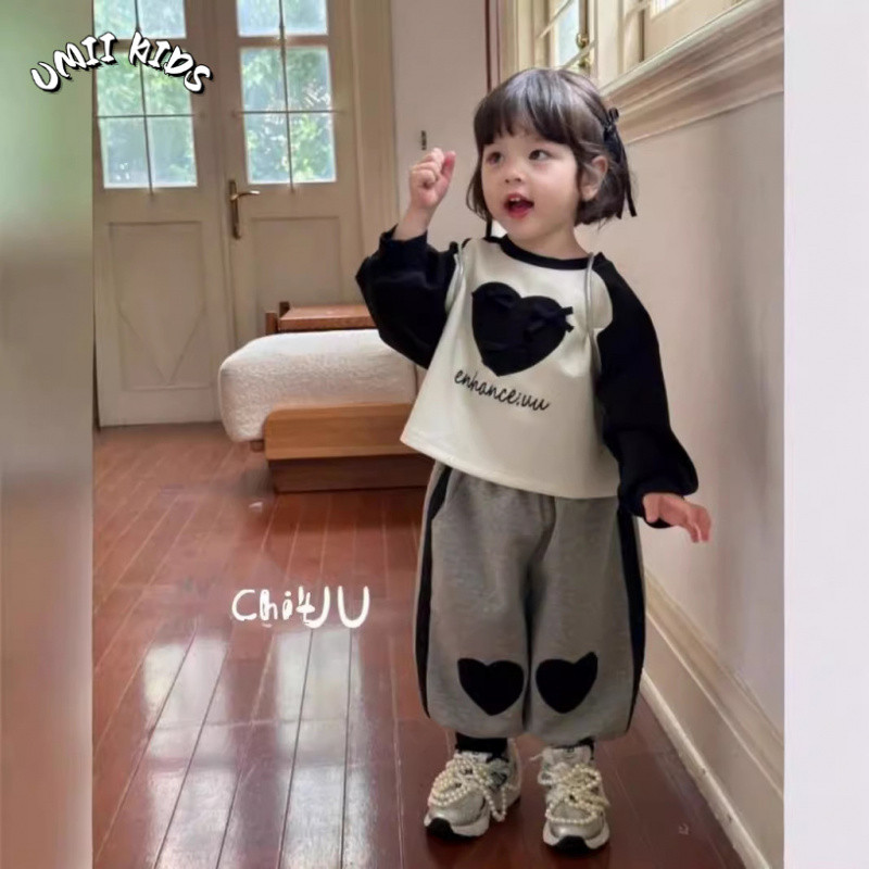 UMII KIDSเสื้อกันหนาวแขนยาวเวอร์ชั่นเกาหลี พร้อมชุดเซตสองชิ้นสำหรับเด็ก ...