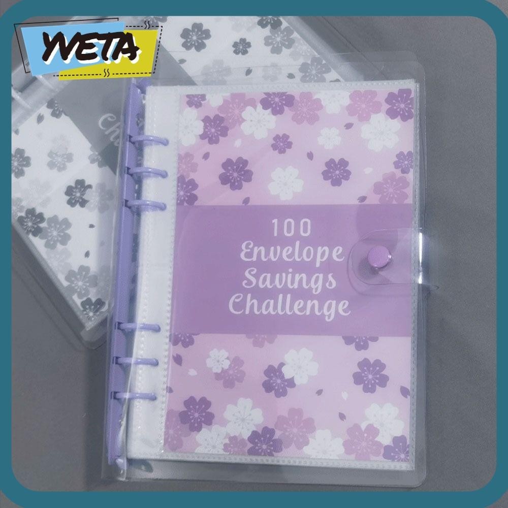 Yveta 100 ซองประหยัดเงิน Challenge, PVC Reusable Mini Binder Saving Challenge Binder ตลกประหยัด ...