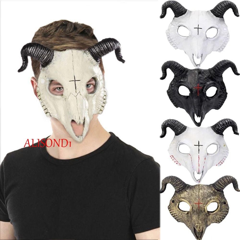 Alisond1 หน้ากากฮอร์นแพะ, ฮาโลวีน Antelope Bloody Skull Mask, Gothic PU ...