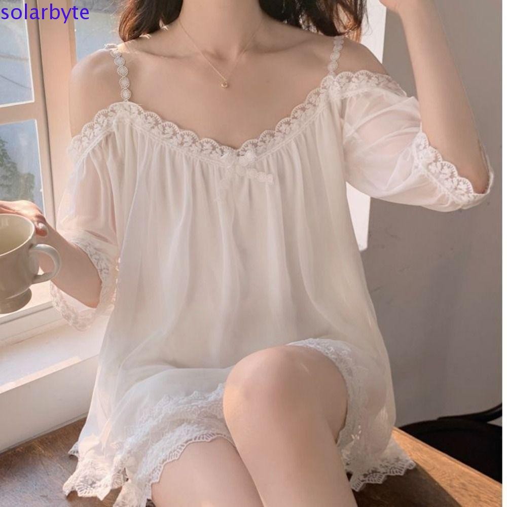 SOLARBYTE ชุดนอนตาข่ายสำหรับผู้หญิง นุ่มและยืดหยุ่น กางเกงขาสั้น พร้อมเสื้อสายเดี่ยว สไตล์โฮม ...