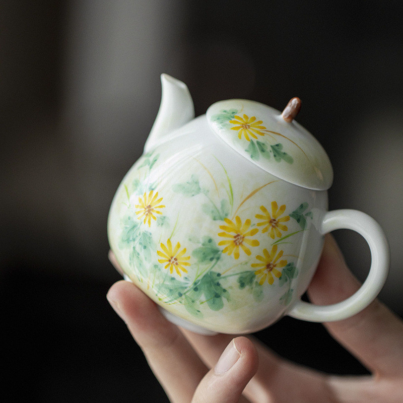 มือวาดดอกเบญจมาศป่า หม้อ Fupan Kung Fu ชุดชาเซรามิคญี่ปุ่นกรอง Ball ...