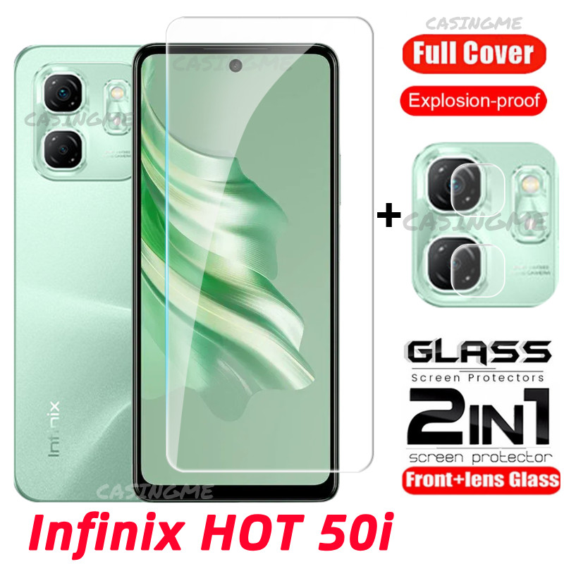 Infinix Hot 50i 2024 ฟิล์ม 2 in 1 ป้องกันหน้าจอกระจกนิรภัยสําหรับ ...