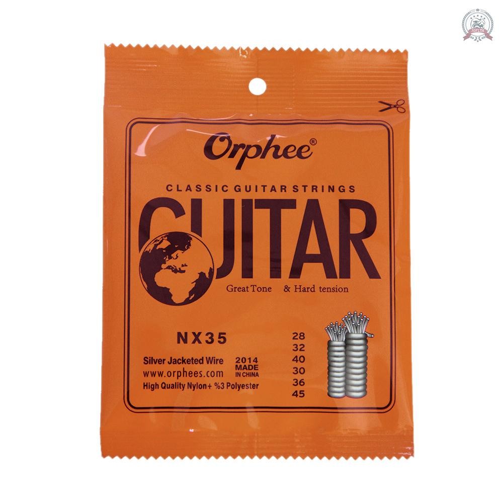 Orphee NX35 ไนลอนสายกีตาร์คลาสสิก 6 ชิ้นชุดเปลี่ยน (.028-.045) ไนลอน Core Silver Jacketed Wire ...