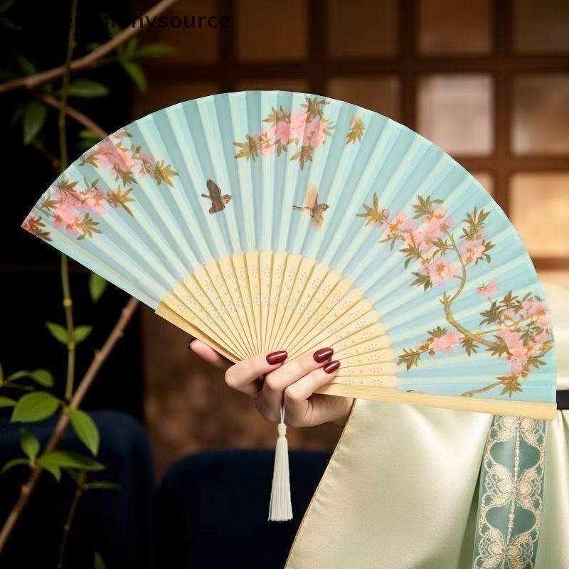 SELL BEST พัดลมพับมือแบบพกพา ใหม่สไตล์จีน Dance Props Retro Shell พัดลมผู้หญิงผู้ชายไม้ไผ่ไม้ผ้า ...