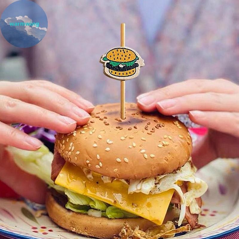 Warmwing 100 ชิ้นแฮมเบอร์เกอร์ Garnish ไม้ไผ่ Sticks ทิ้งผลไม้ Stick Snack Skewers Party Buffet ...