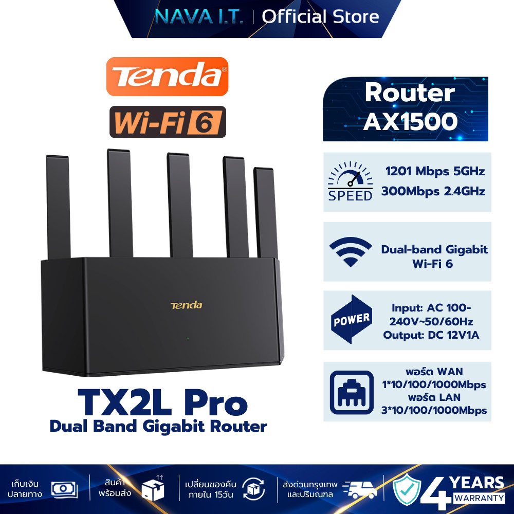 TENDA TX2L Pro Dual Band Gigabit Wi-Fi 6 Router เราเตอร์ Wi-Fi 6 รับ ...