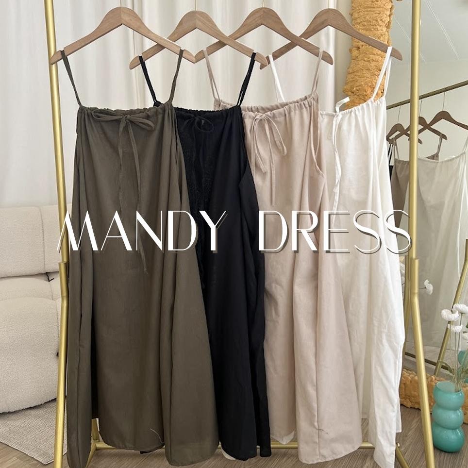 MANDY DRESS เดรสสายเดี่ยว ผูกโบว์หน้า อก 58 | ผ้าลินินพื้น ยาว 32 ...