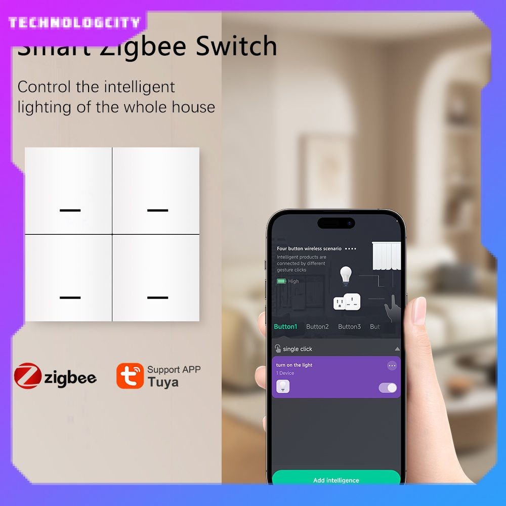 Tuya ZigBee สมาร์ทสวิทช์ 4 Gang 12 ฉากสวิทช์ปุ่มกด Controller Automation Scenario สนับสนุน ...