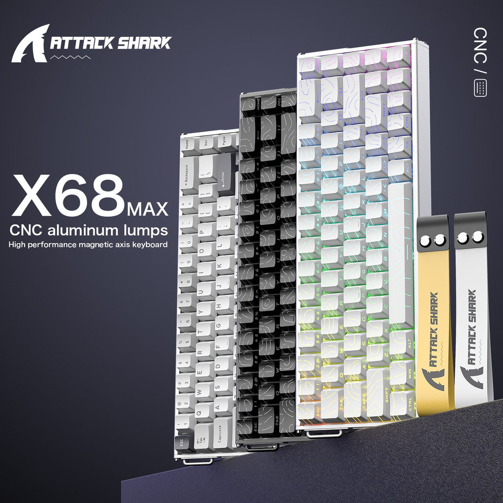 ATTACK SHARK X68MAX CNC Aluminum Lump Magnetic Switch Keyboard 8K RT0.005mm Gaming CNC ...