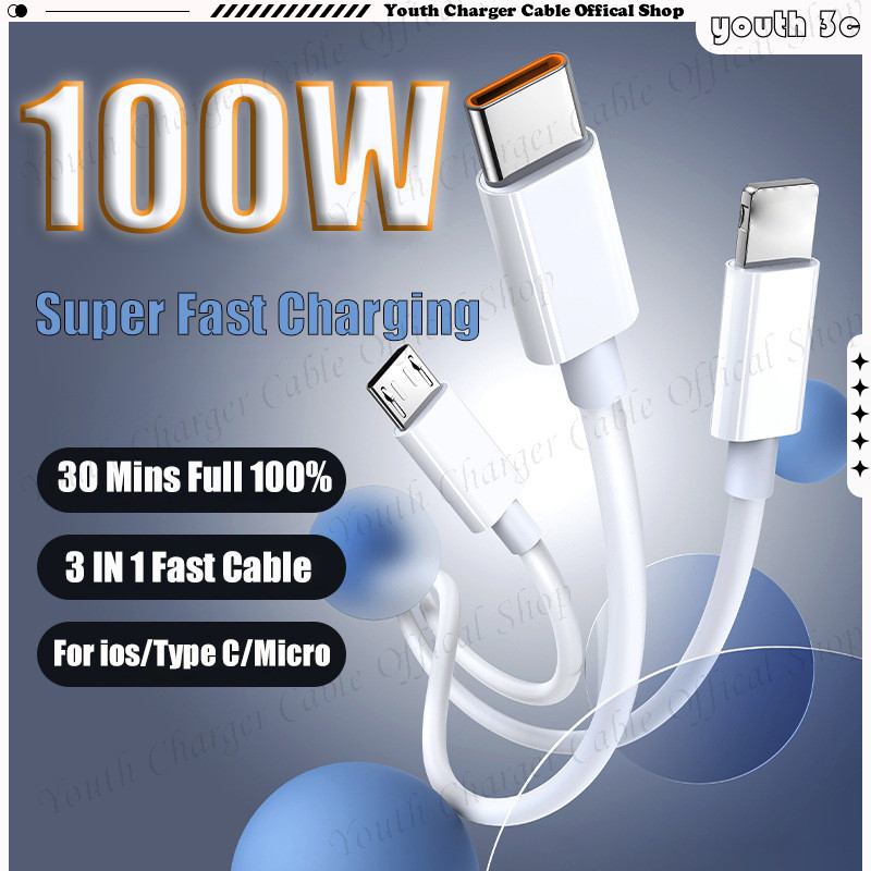 อัพเกรดชิป 100W Ultra Fast Charging 3-in-1 Cable Charging Transfer ...
