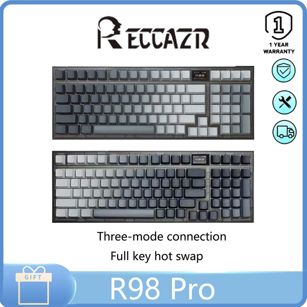 Reccazr R98 Pro คีย์บอร์ดเชิงกลแบบกําหนดเอง โครงสร้างปะเก็นสามโหมดพร้อมจอแสดงผล | Shopee Thailand