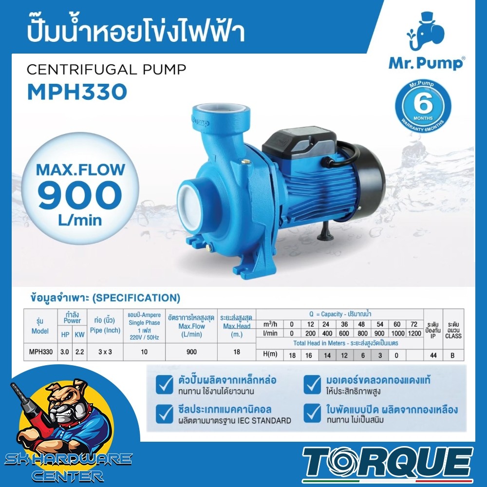ปั้มน้ำหอยโข่ง ทองแดง 100% ขนาดเข้า-ออก 3นิ้ว กำลัง 3แรงม้า ยี่ห้อ Mr.PUMP By TORQUE รุ่น MPH330 ...