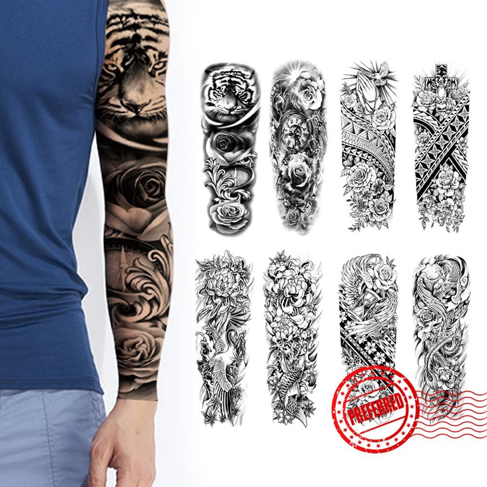 Magic Tattoo Full Arm Tattoo รอยสักชั่วคราว Unisex ขาสีดํา Tattoo Dark ...