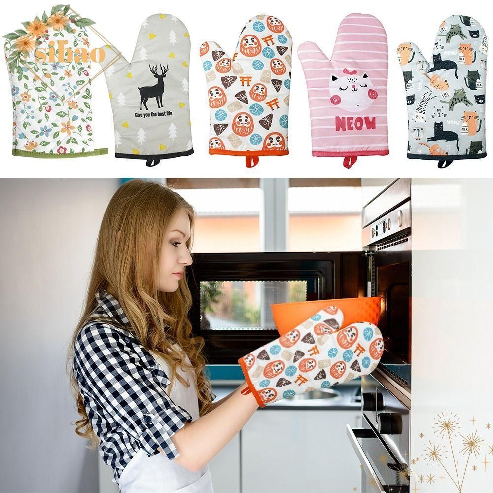 SIBAO 1PC ถุงมือเตาอบพิมพ์ลายสัตว์น่ารัก ผ้าฝ้ายกันลื่น กันความร้อน 250 ...