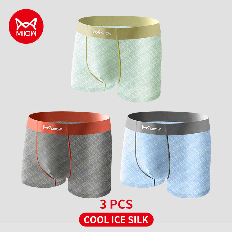Miiow 3 ชิ้นใหม่ไนลอนผู้ชายชุดชั้นใน Man Boxer กางเกงสบายกางเกงผู้ชาย Bxoers กางเกงขาสั้น M1281 ...