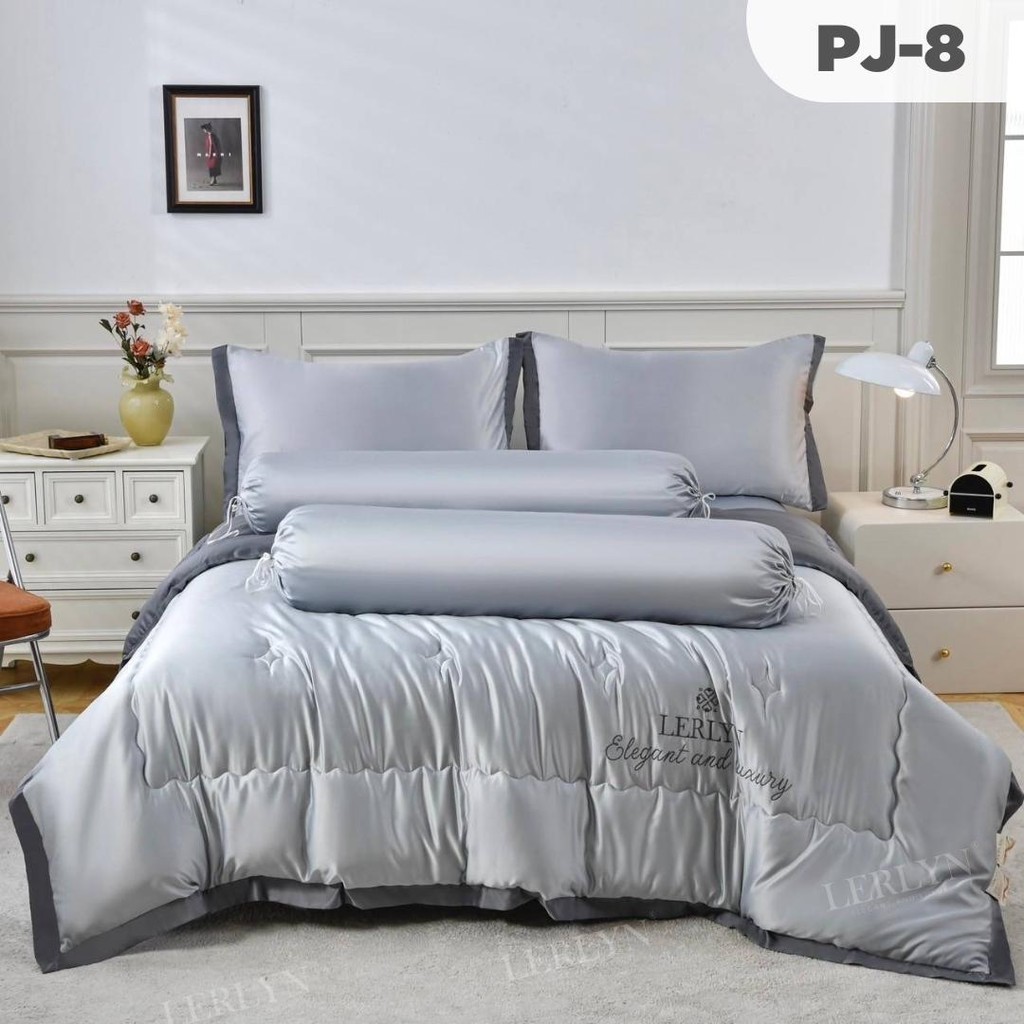 LEYLYN ชุดเครื่องนอนผ้าแพรพรีเมี่ยม สีพื้นทูโทน ใหม่ล่าสุด กันไรฝุ่นขน ...