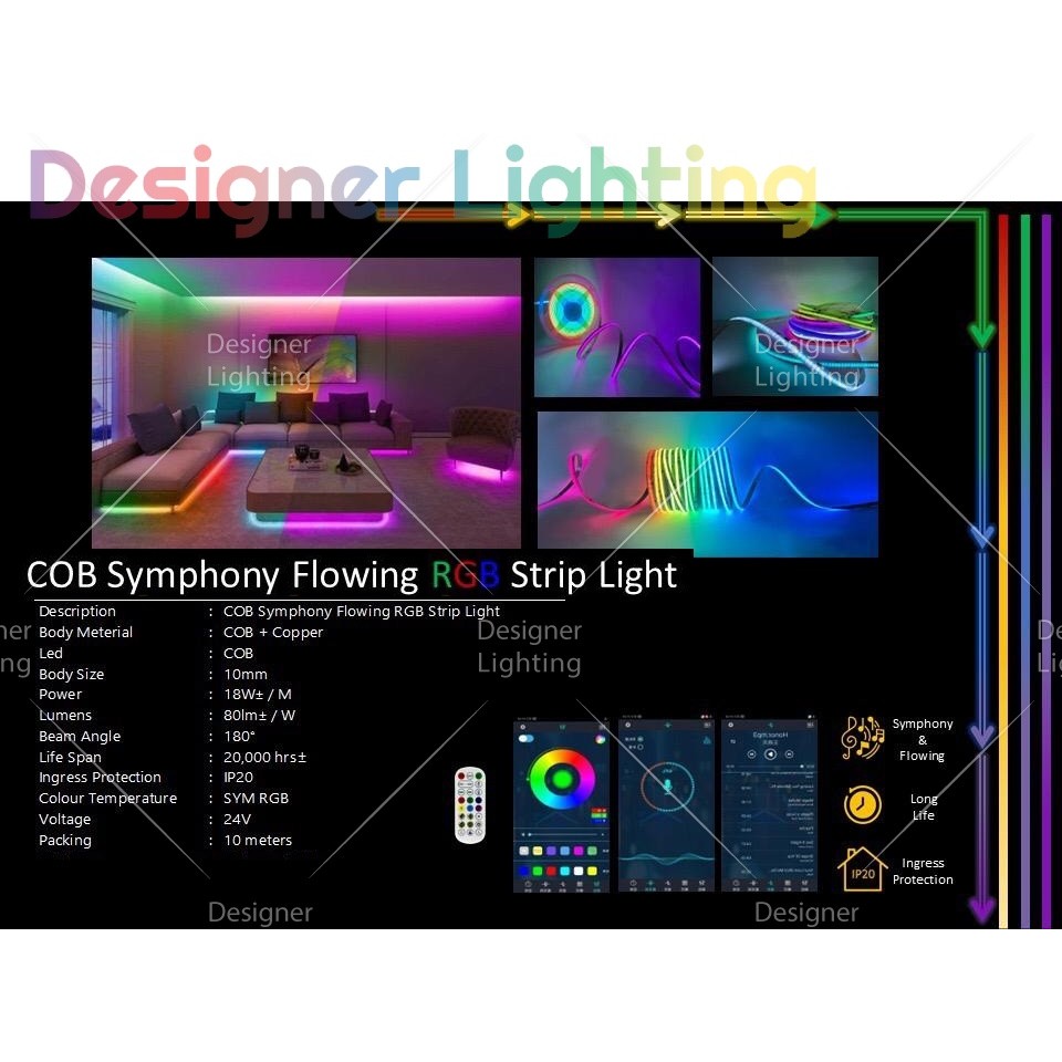 โคมไฟวิ่งน้ํา โคมไฟม้าวิ่ง Symphony Led Strip Music Lamp 24v COB ...